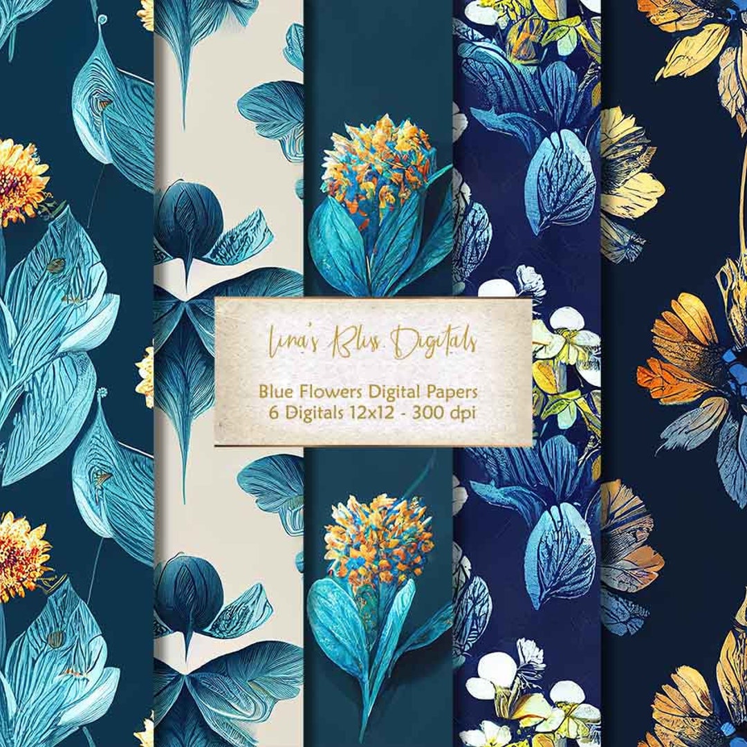 Beautiful Blue Flowers Digital Design, Digital Paper, Scrapbooking ...