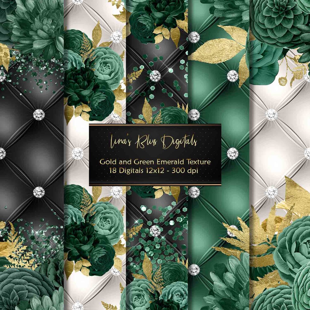 Gold and Green Digital Design, Digital Paper, Scrapbooking, Digital ...