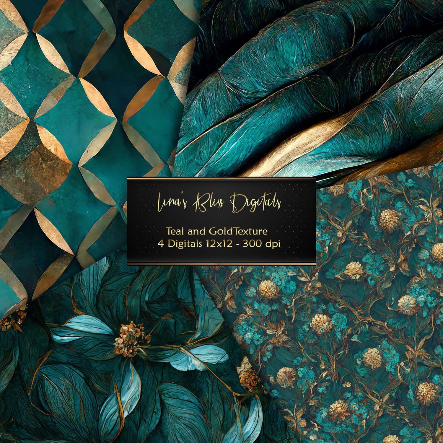 Teal and Gold Luxury Digital Design, Digital Paper, Scrapbooking ...