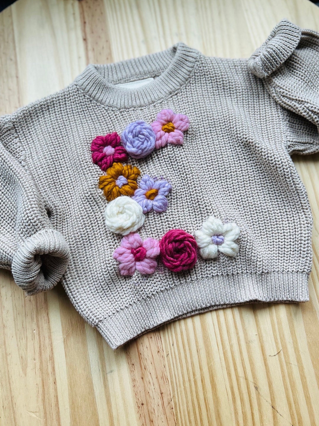 Hand Embroidered Letter Sweater - Etsy