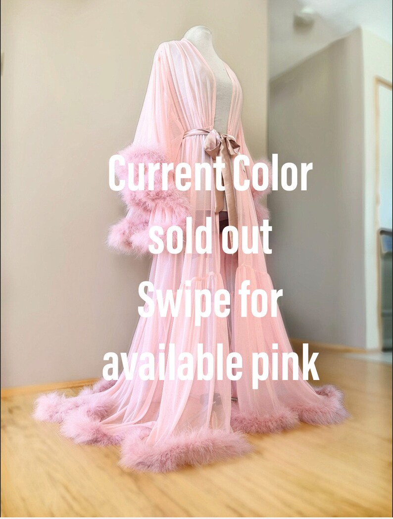 Dusty Pink Robe With Marabou Feather Trim Long - Etsy