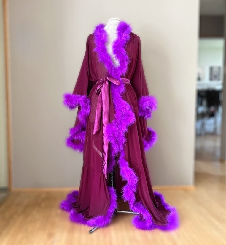 Full Feather Trim Robe Long - Etsy Ireland