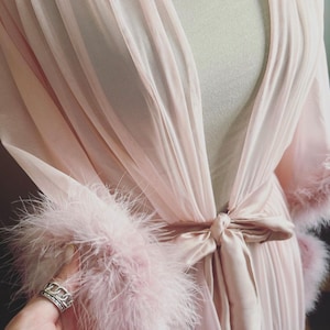 Dusty Pink Robe With Marabou Feather Trim - Long - Etsy