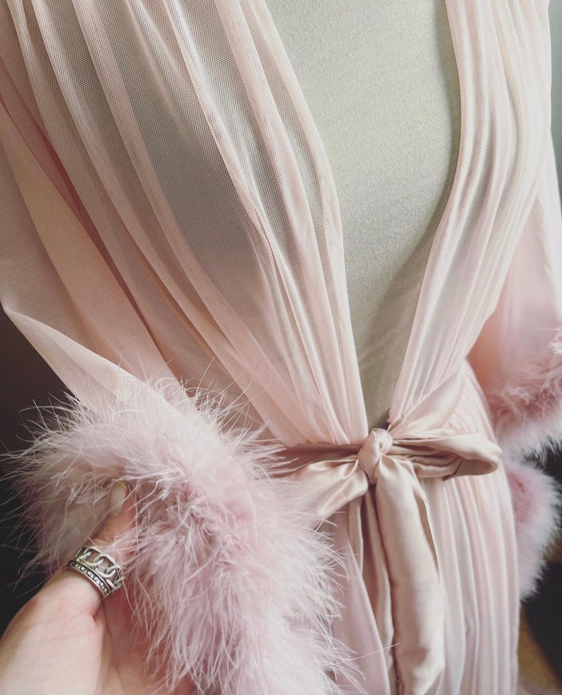 Dusty Pink Robe With Marabou Feather Trim Long - Etsy