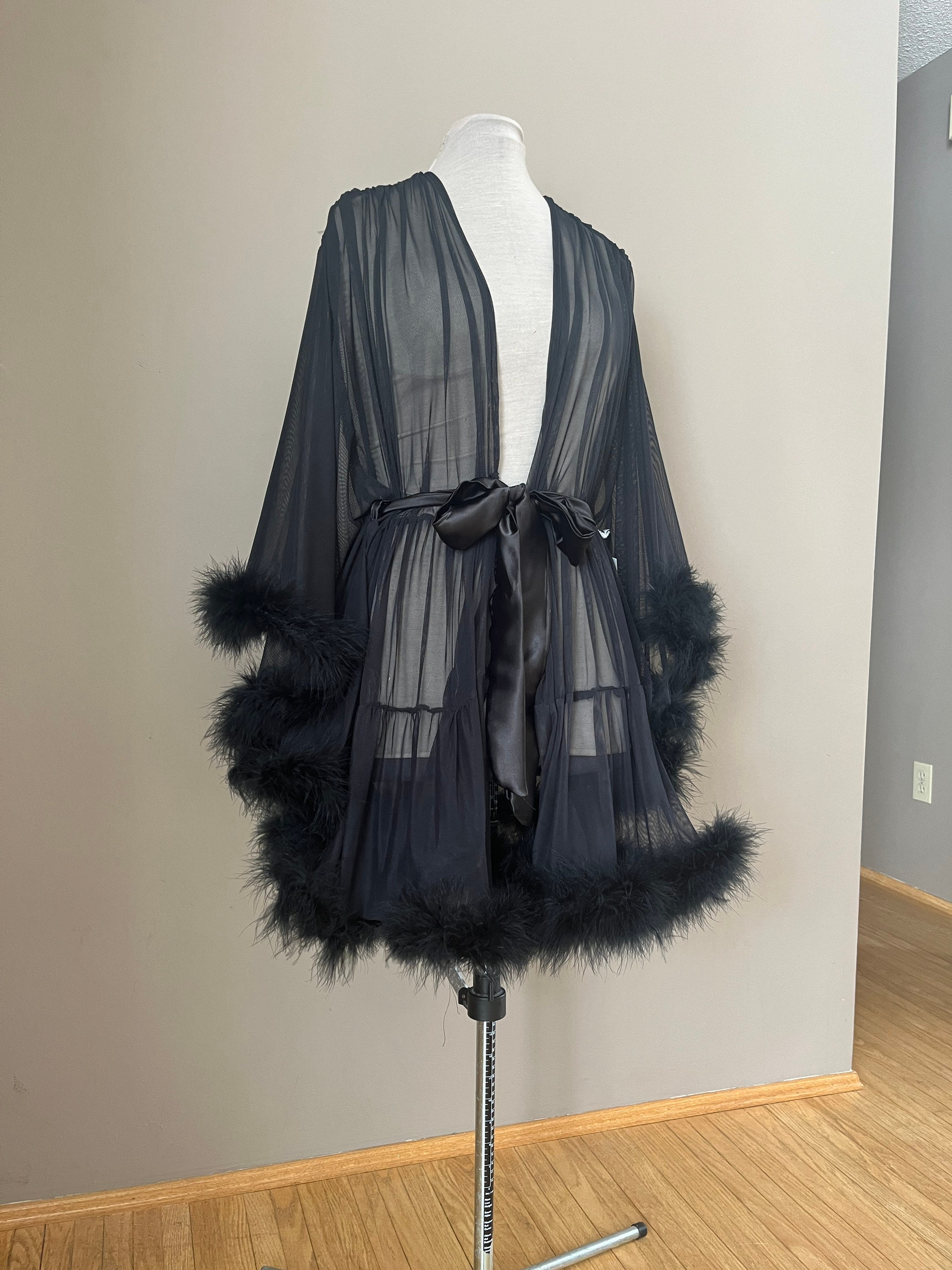 Mini Black Marabou Feather Robe - Etsy