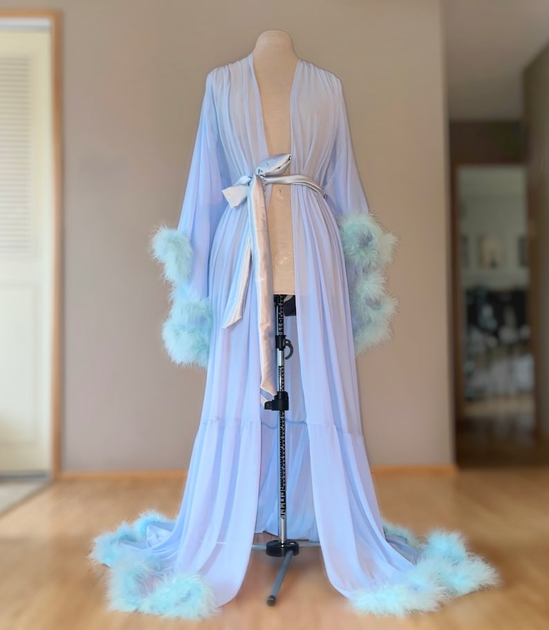 Baby Blue Robe With Marabou Feather Trim - Long - Etsy