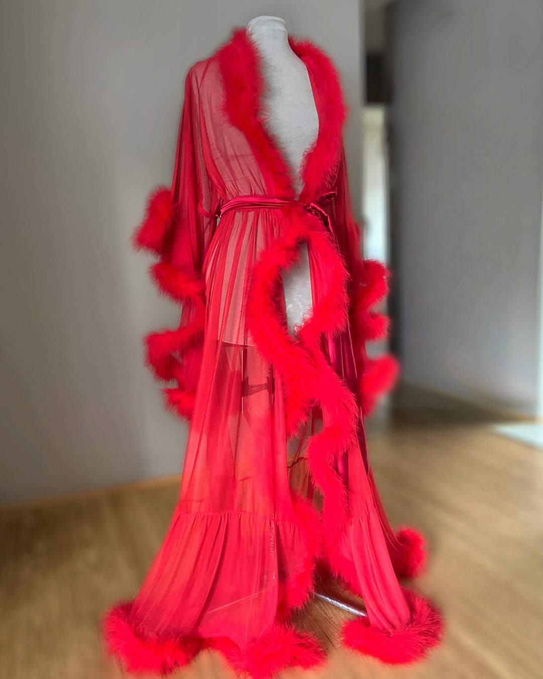 Full Feather Trim Robe - Long - Etsy Ireland