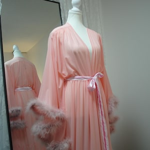 Dusty Pink Robe With Marabou Feather Trim - Long - Etsy