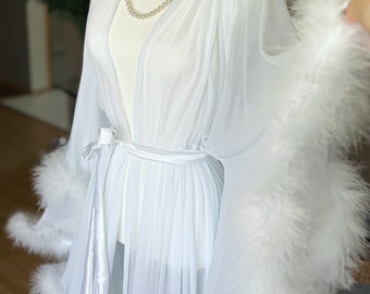 Dusty Pink Robe With Marabou Feather Trim Long - Etsy