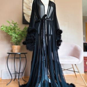 Dusty Pink Robe With Marabou Feather Trim Long - Etsy