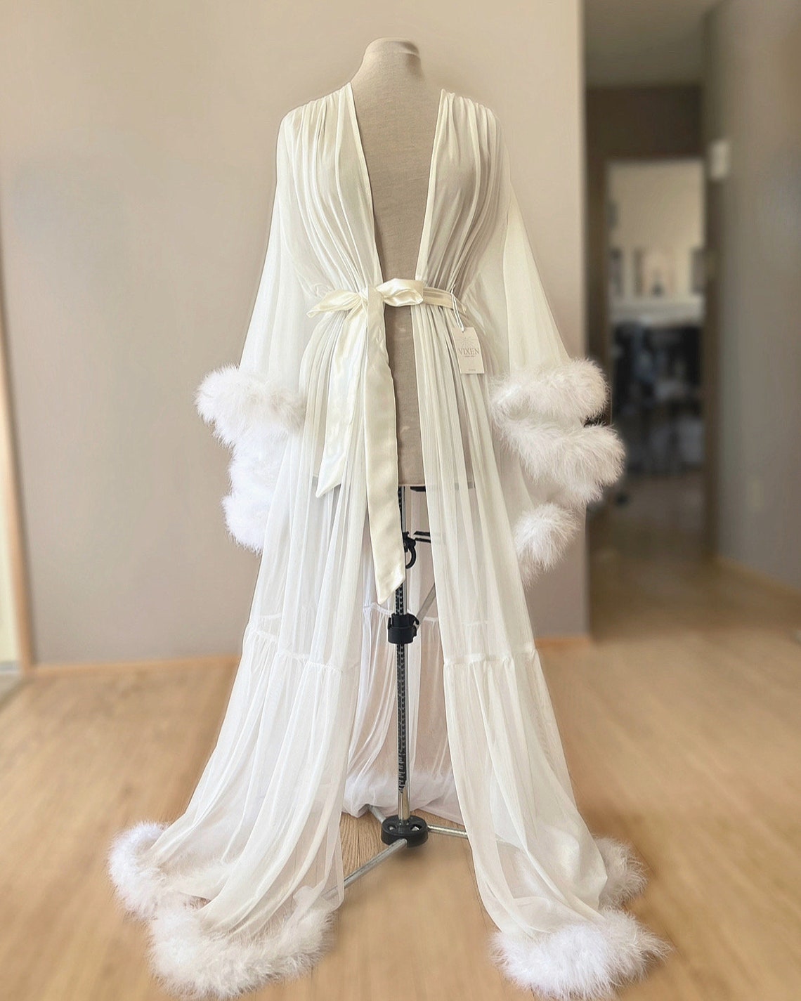 Bridal Robe With Marabou Feather Trim Long - Etsy