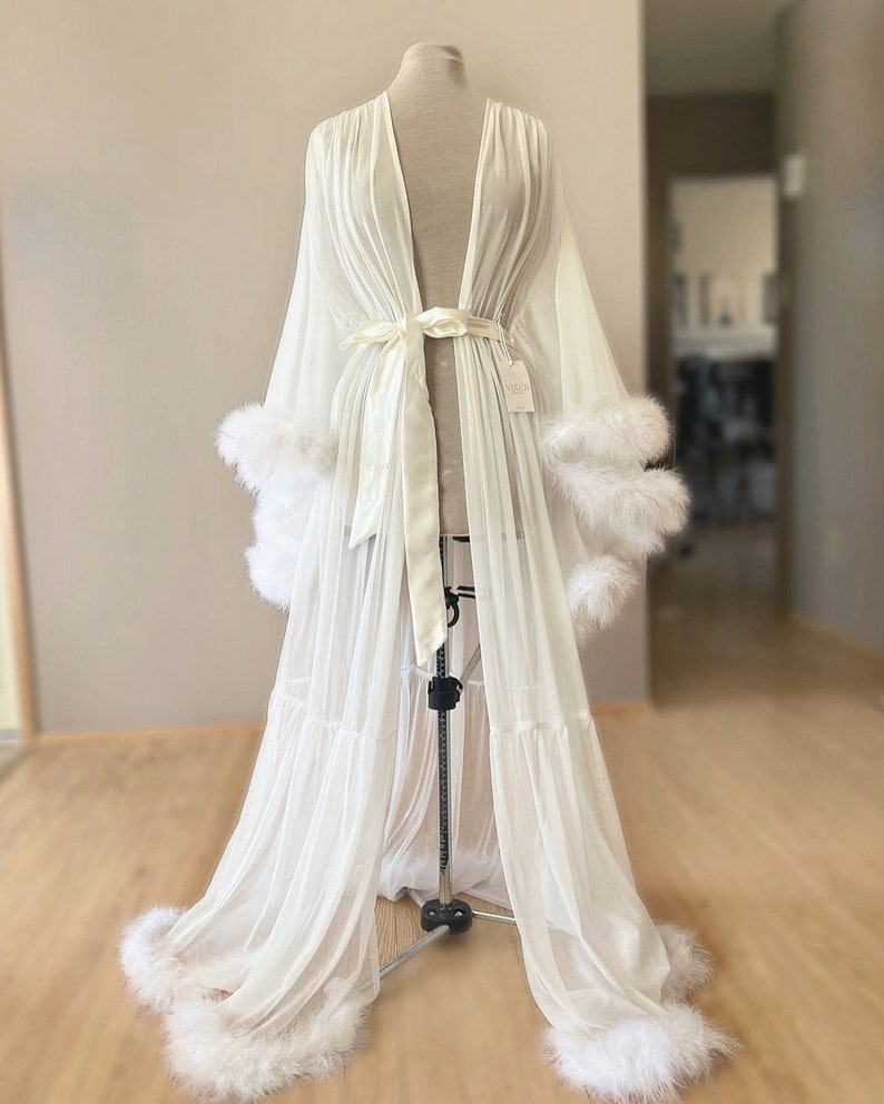 Bridal Robe With Marabou Feather Trim Long - Etsy