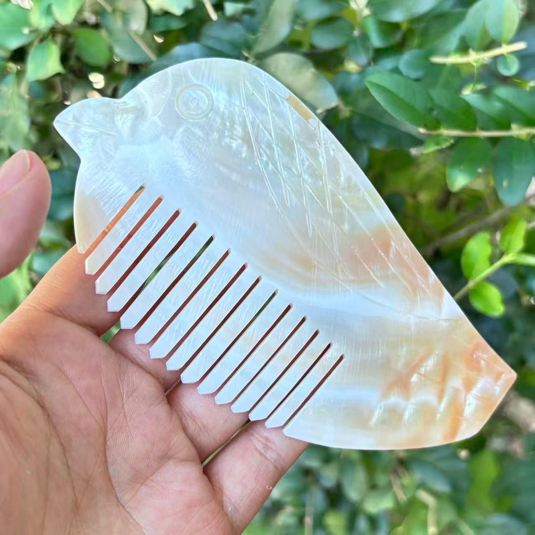 Natural Shell Engraved Comb With Bird Relief, Beard Pocket Comb, Anti ...