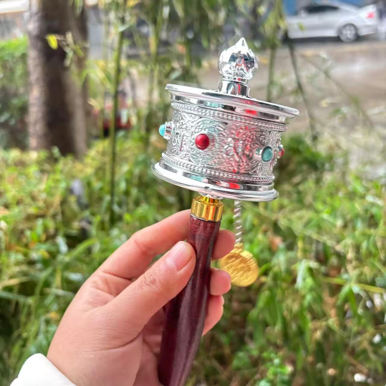 Tibetan Brass Hand Prayer Wheel Dual Bearing Silent Mantra Spinner Wood ...