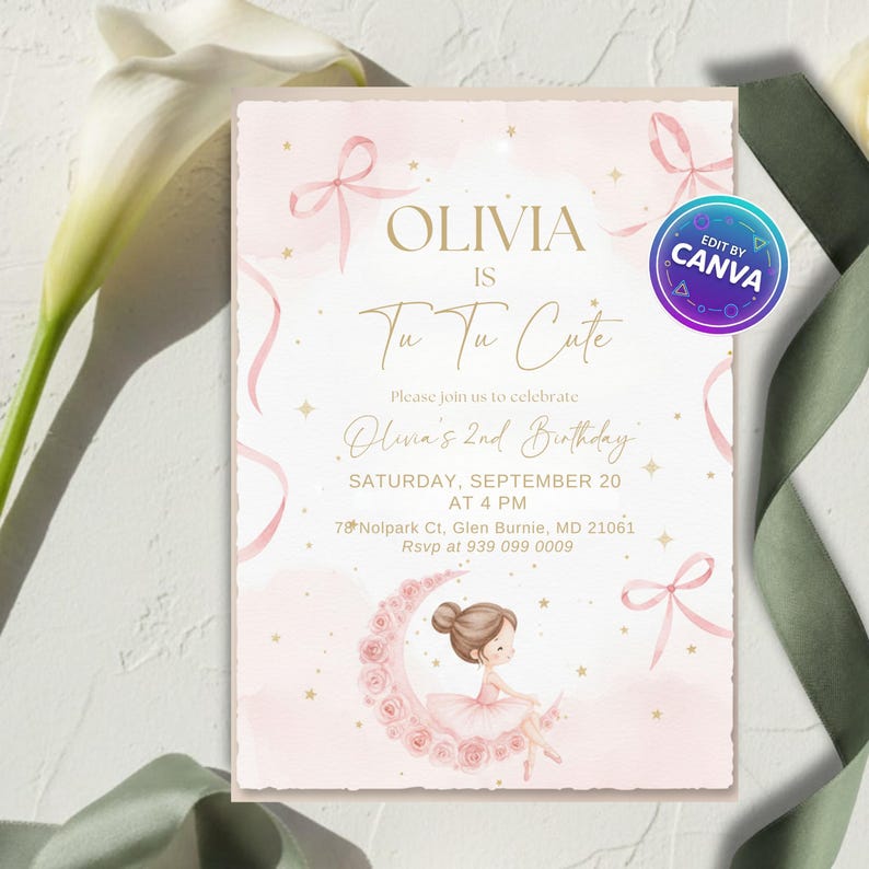 Two-tu Ballerina Birthday Invitation, Tutu Girls Party Invite, Editable ...