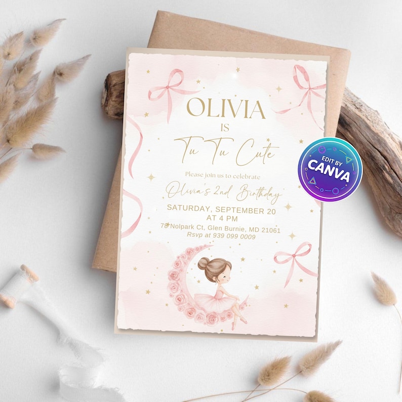 Two-tu Ballerina Birthday Invitation, Tutu Girls Party Invite, Editable ...