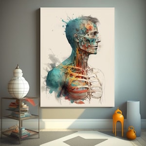 Watercolor Human Anatomy Ready to Hang Canvas Skeleton Art - Etsy