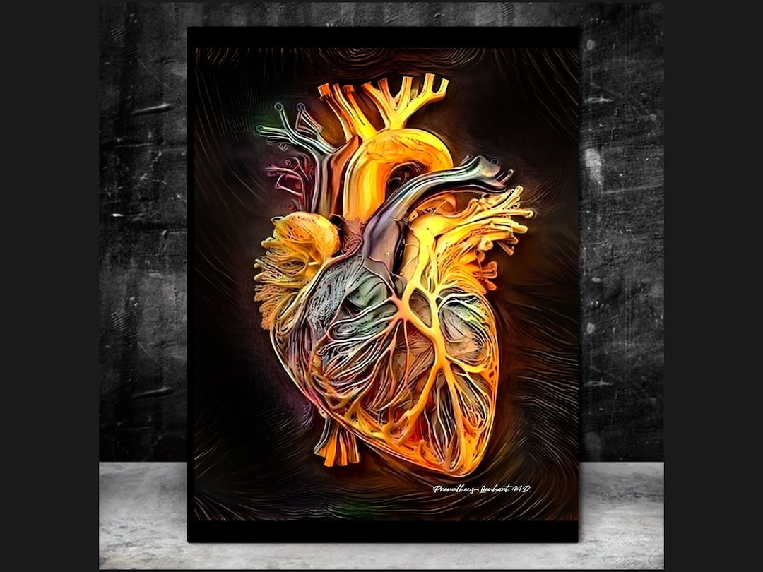 Heart Cardiac Anatomy Art, Canvas, Heart is Golden Color, Radiology Art ...