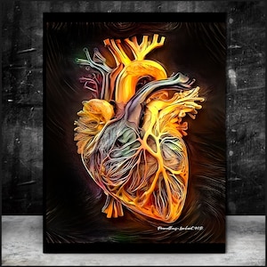 Heart Cardiac Anatomy Art, Canvas, Heart is Golden Color, Radiology Art ...