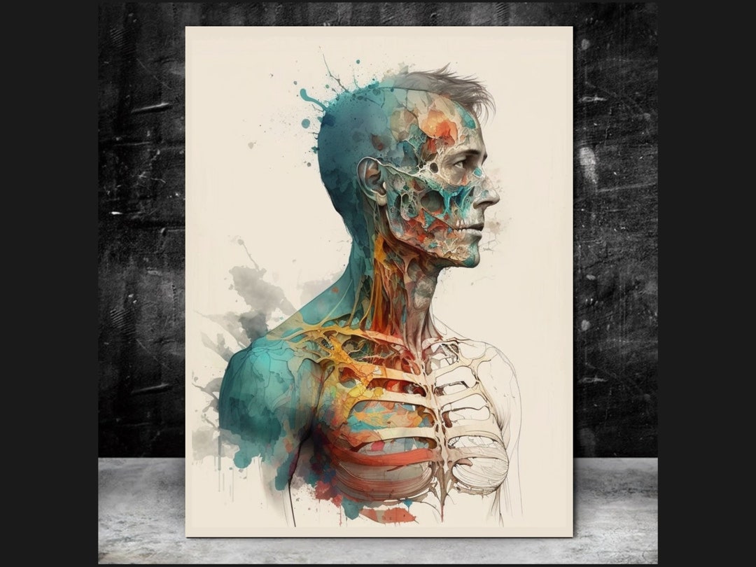 Watercolor Human Anatomy, Ready to Hang Canvas or Acrylic Skeleton Art ...