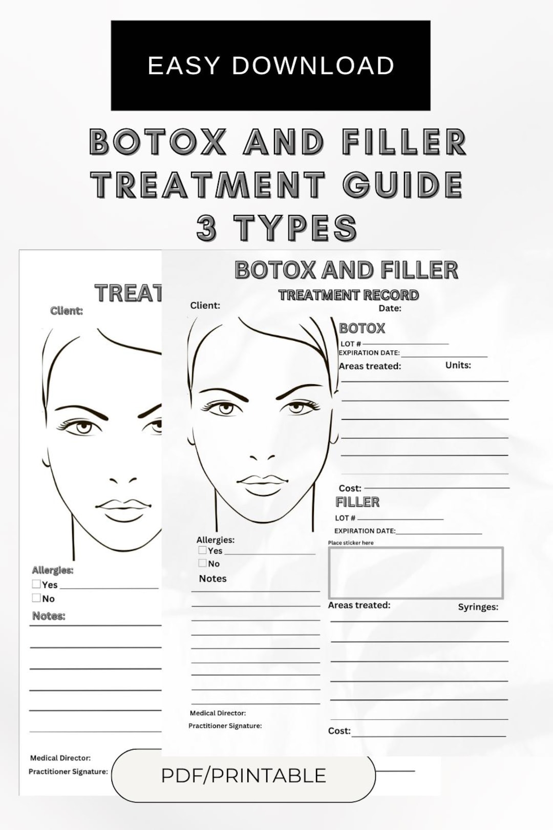 Botox and Filler Client Record| Three Different Versions | for Nurses ...