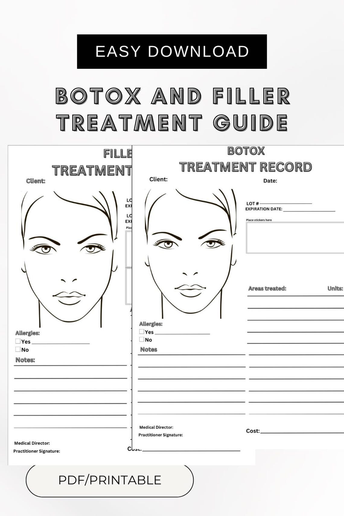 Botox and Filler Client Record| Three Different Versions | for Nurses ...