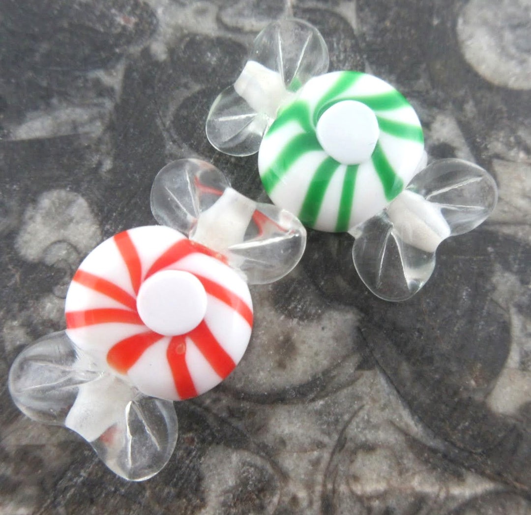 Wrapped Peppermint Candy Glass Lampwork Beads, Mint Christmas Candies ...
