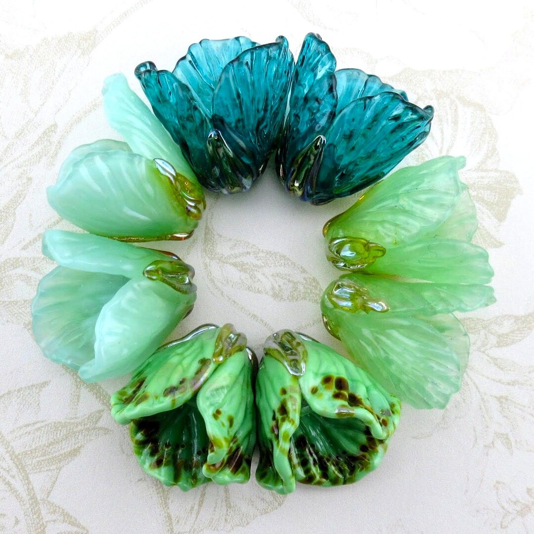 Bellflower Lampwork Glass Beads, Blooming Florals, Glass Artisan Light ...