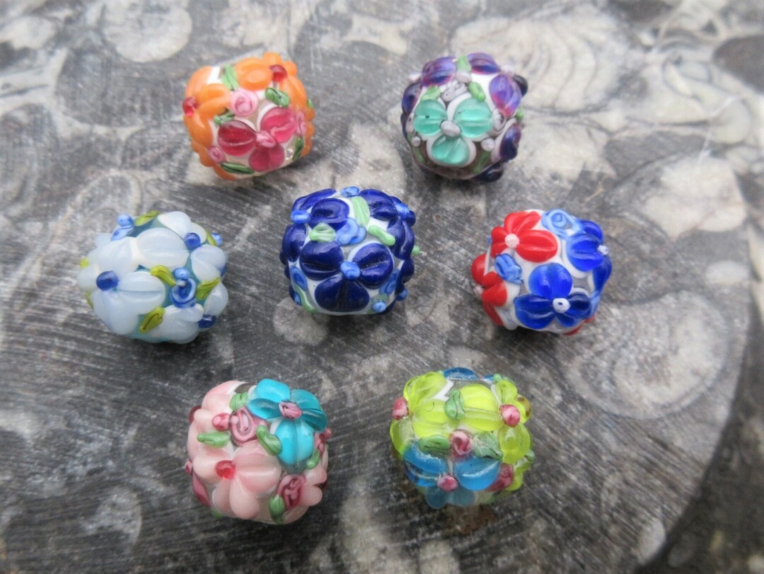 Flower Glass Lampwork Bead, Raised Petal, 3D Bumpy Design, Variety of ...