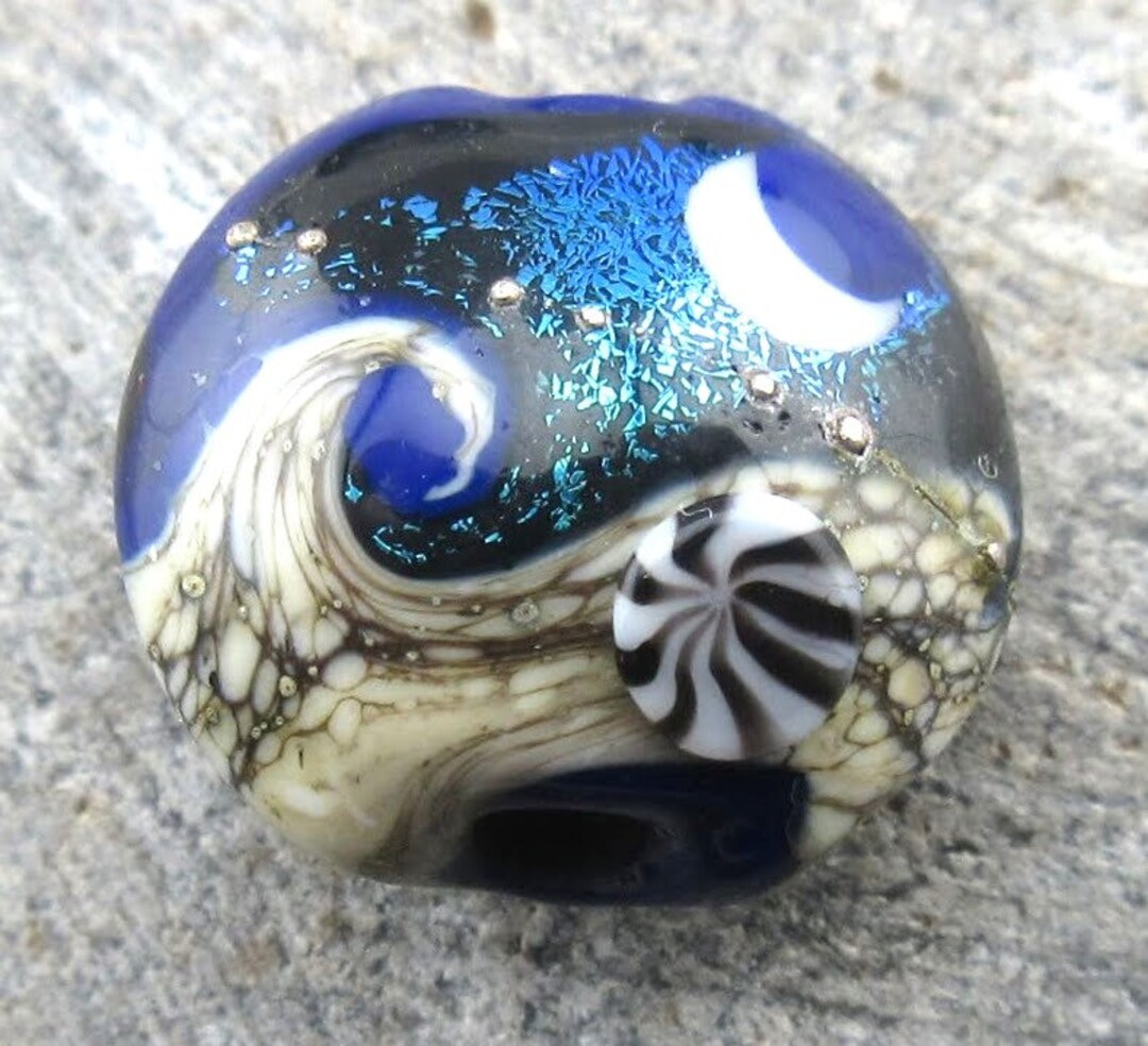 Blue Venetian & Murano Glass Lampwork Beads, Grace Beads Cobalt Celestial Handmade Lentils Half ...