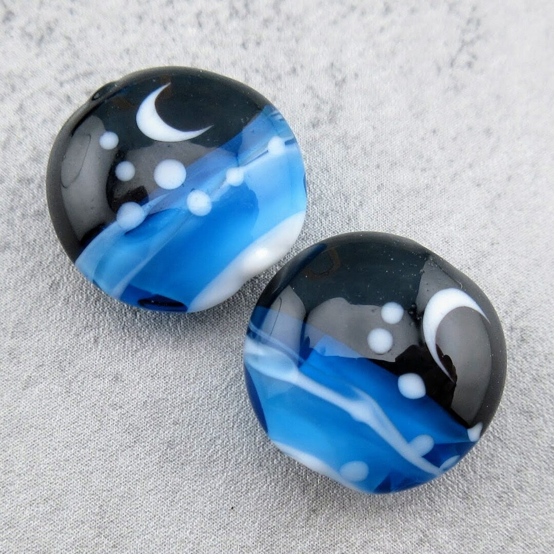 Crescent Moon Glass Lampwork Beads, Handmade Teal Blue Ocean, Moon in ...