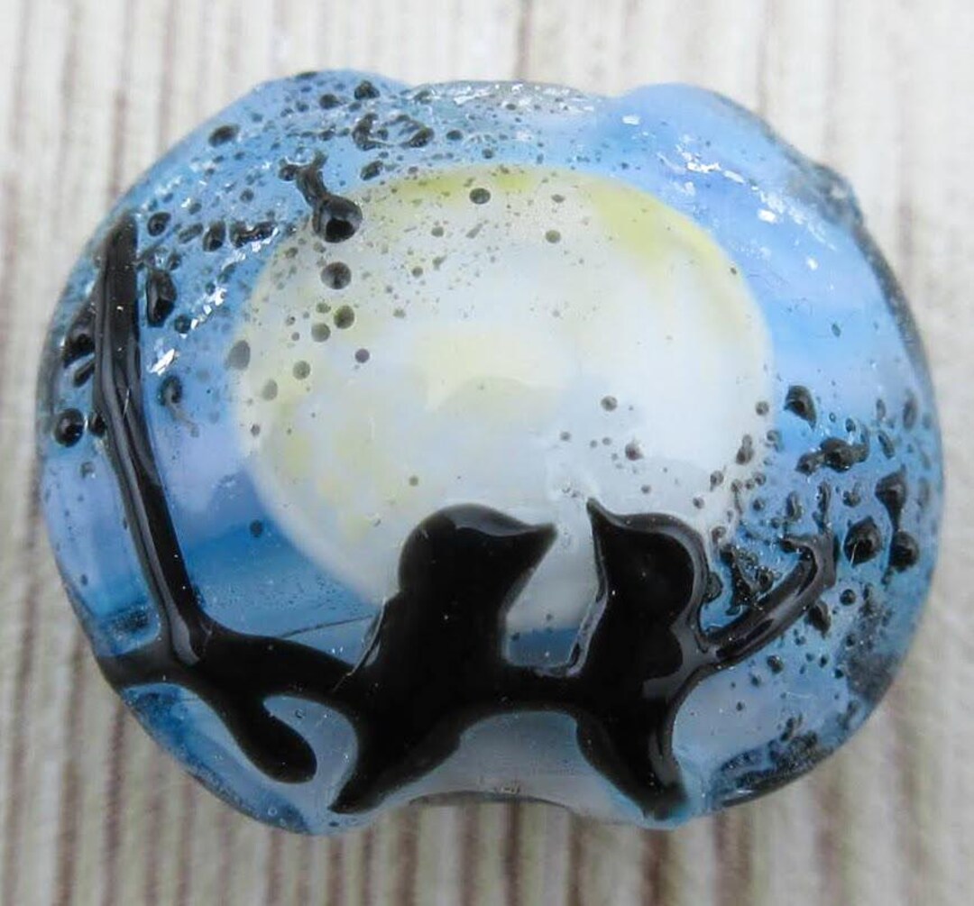 Love Bird Murano Glass Lampwork Bead, Romantic Venetian Glass Moonlit Summer Night, Light Blue ...