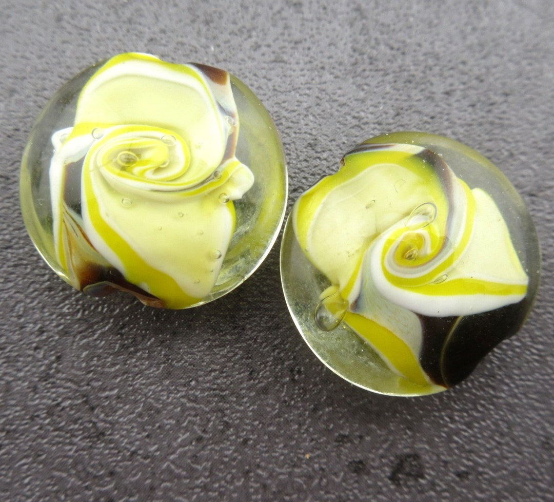 Yellow Swirl Lampwork Beads: Handmade Round Focal Discs (19mm) - Etsy