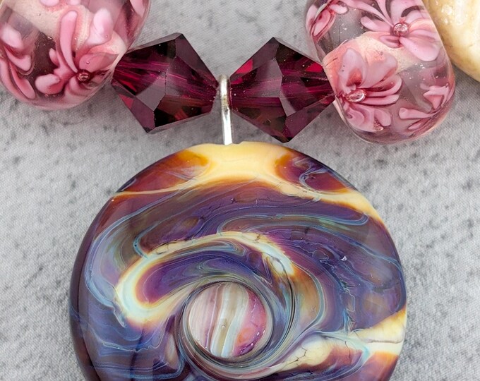 Unique Lampwork Set of Beads, Murano Glass Lavender Hearts, Blue, Gold ...