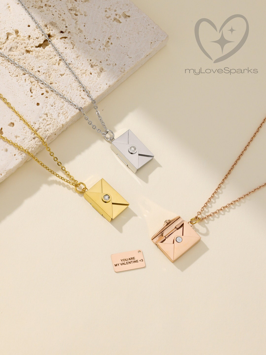 Custom Engraving Necklace, Personalized Mail Envelope Necklace, Love ...