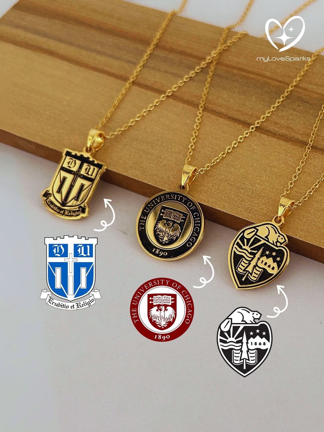 Custom Logo Necklace, Graduation Necklace, School Logo Pendant, High ...