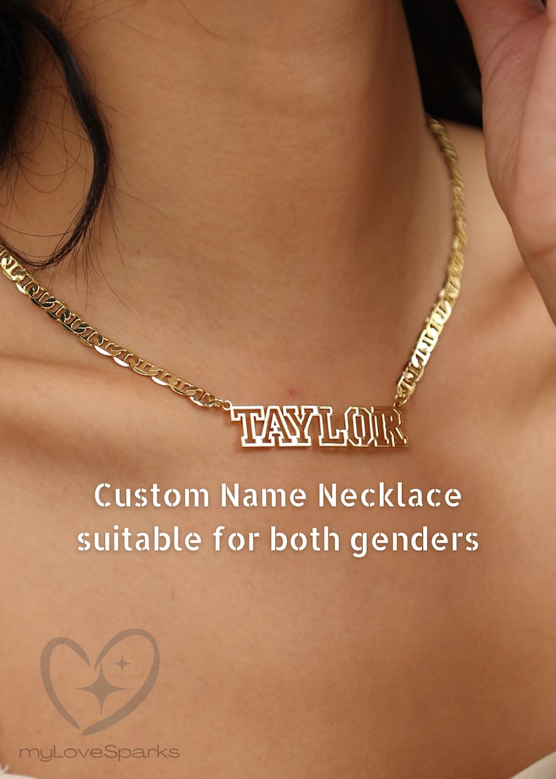 Custom Name Tag Necklace W Mariner Link Chain - Dainty Personalized ...