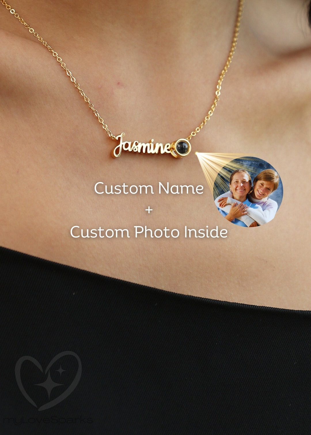 Custom Name Necklace With Photo Projection Dainty Name Necklaces ...