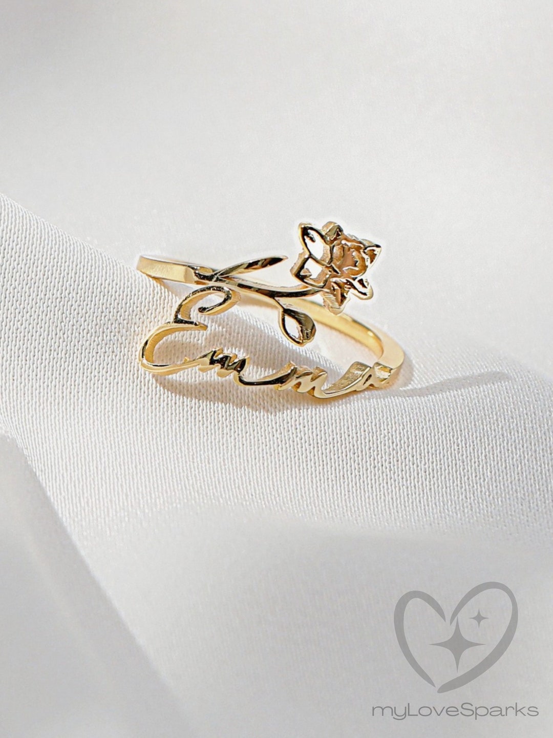 Custom Rings for Women, Gold Rings With Birth Flower, Chrismas Gifts ...