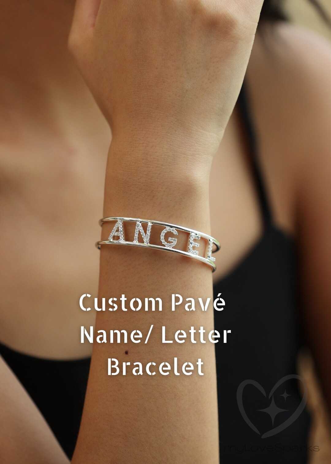 Custom Diamond Pave Letter Name Cuff Bracelet, Personalized Best ...