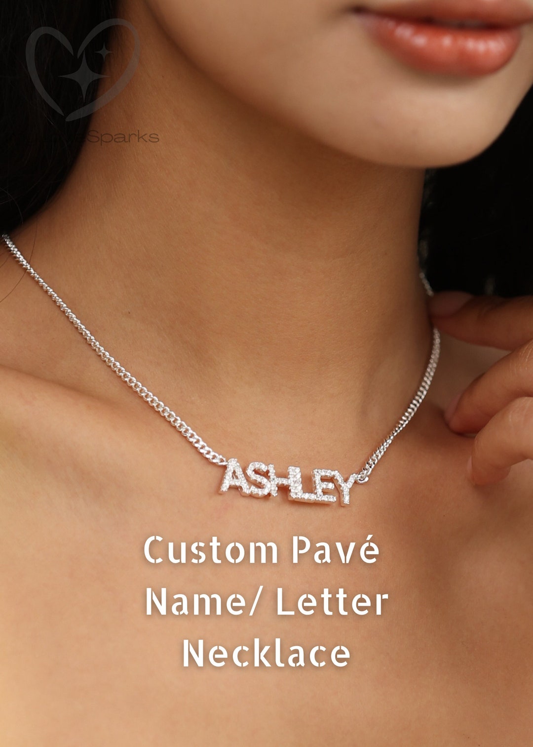 Custom Pavé Name Necklace With Curb Chain - Custom Diamond Name ...