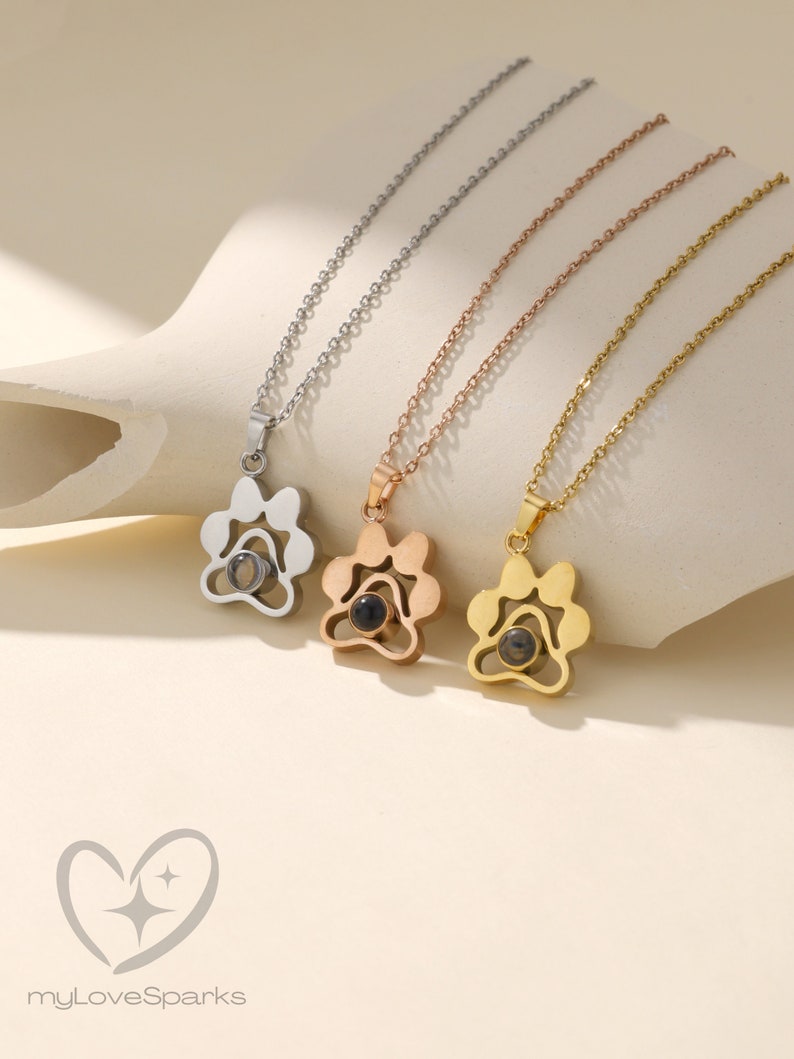 Custom Paw Necklace With Photo Projection - Personalized Pet Memorial ...