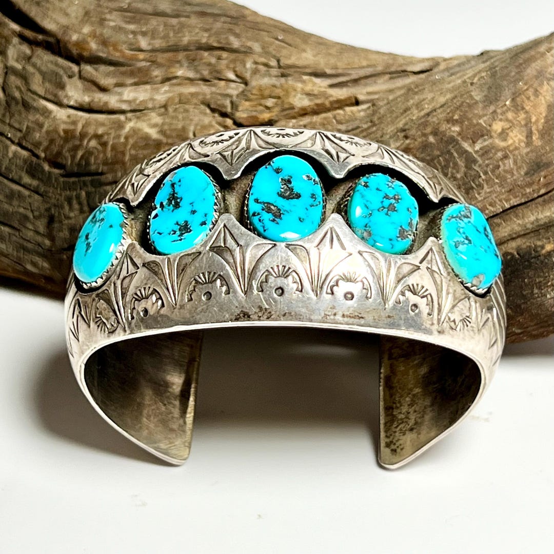 P. Benally Navajo Turquoise and Sterling Silver Cuff. Vintage Native ...