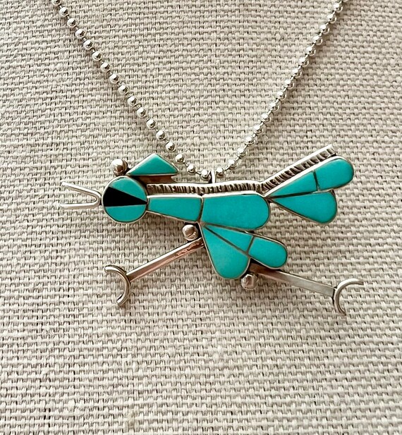 Edaakie Zuni Mosaic Turquoise Inlay Roadrunner Pendan… - Gem