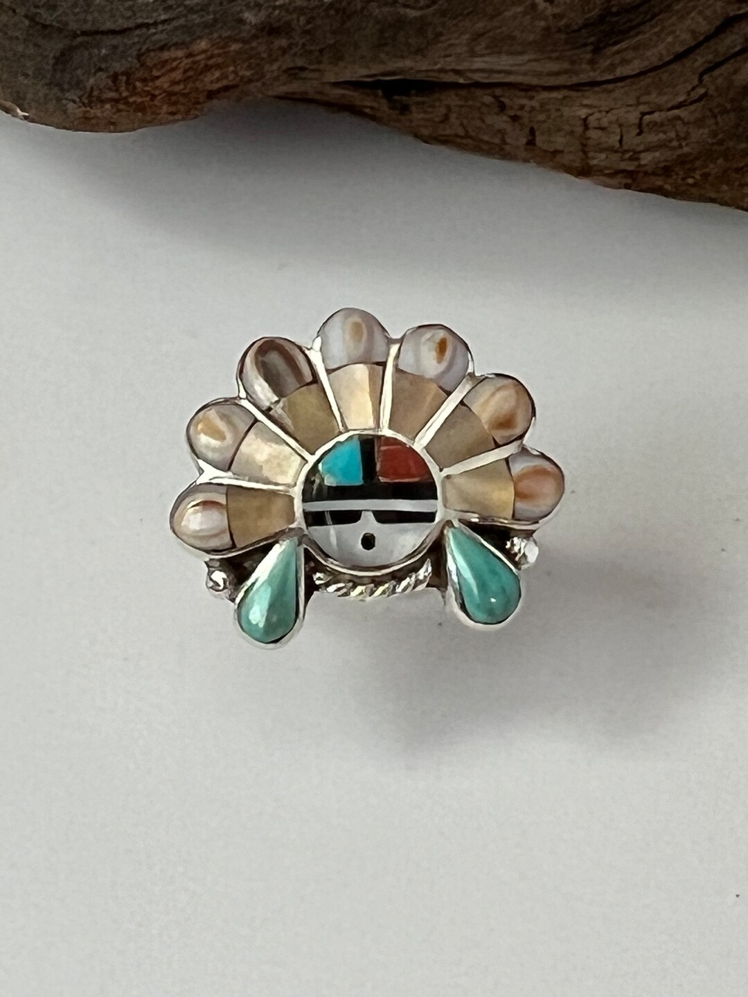 Signed Vintage Zuni Sun Face Gemstone Ring in Sterling Silver. US Size ...
