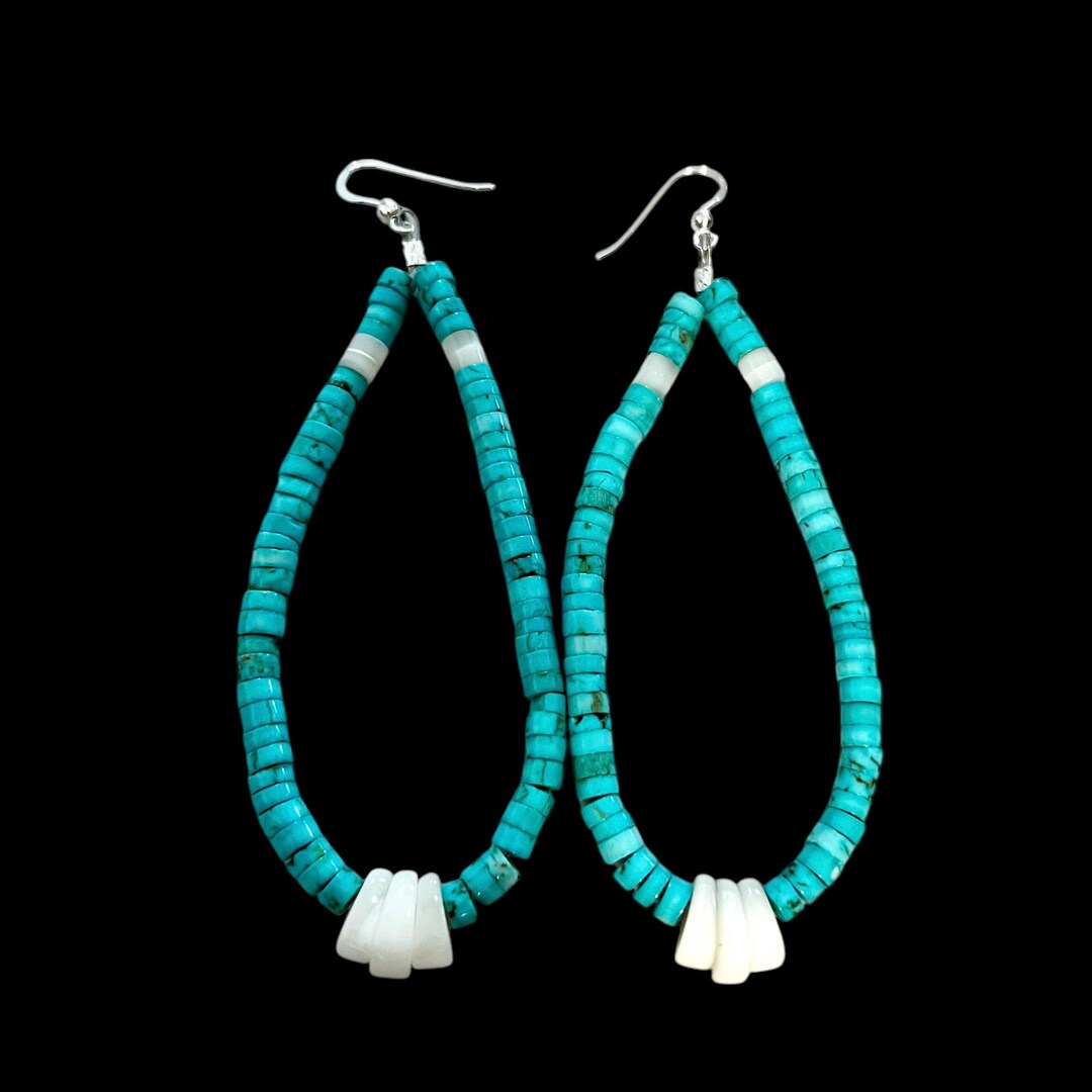 Native American Turquoise Corn Bead Jacla Earrings. 4” Long. (G1) - Etsy