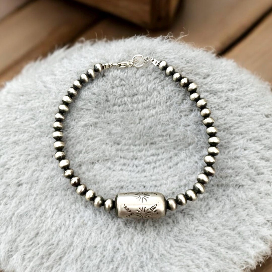 Navajo Pearl and Barrel Bead Sterling Silver Native American Bracelet ...