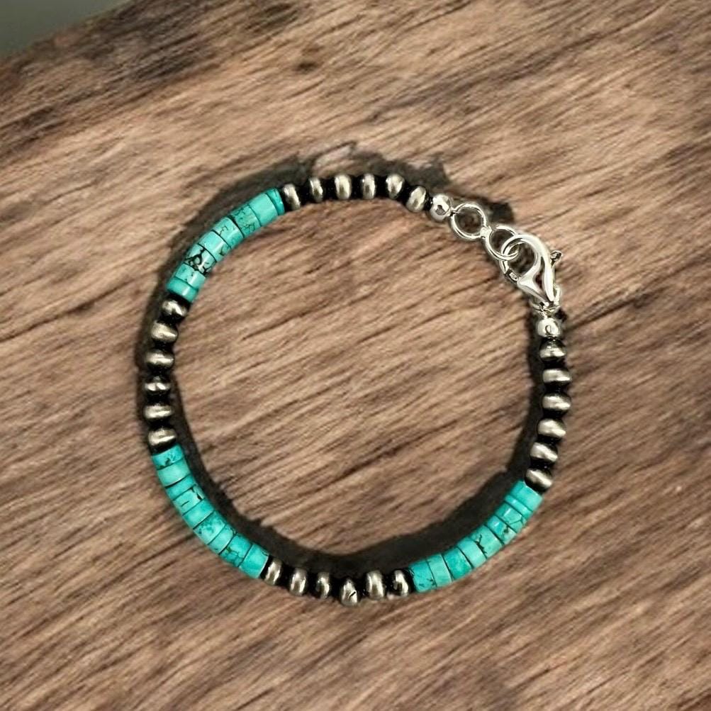 Men’s Navajo Pearl Heishi Turquoise Sterling Silver Stacking Bracelet ...