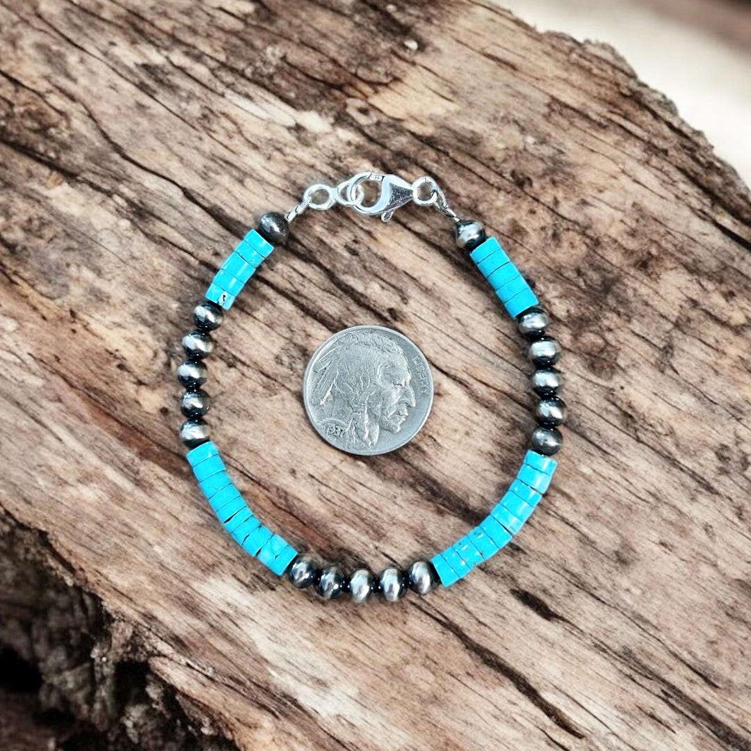 Turquoise and Navajo Pearl Bead Bracelet. Sterling Silver Native ...