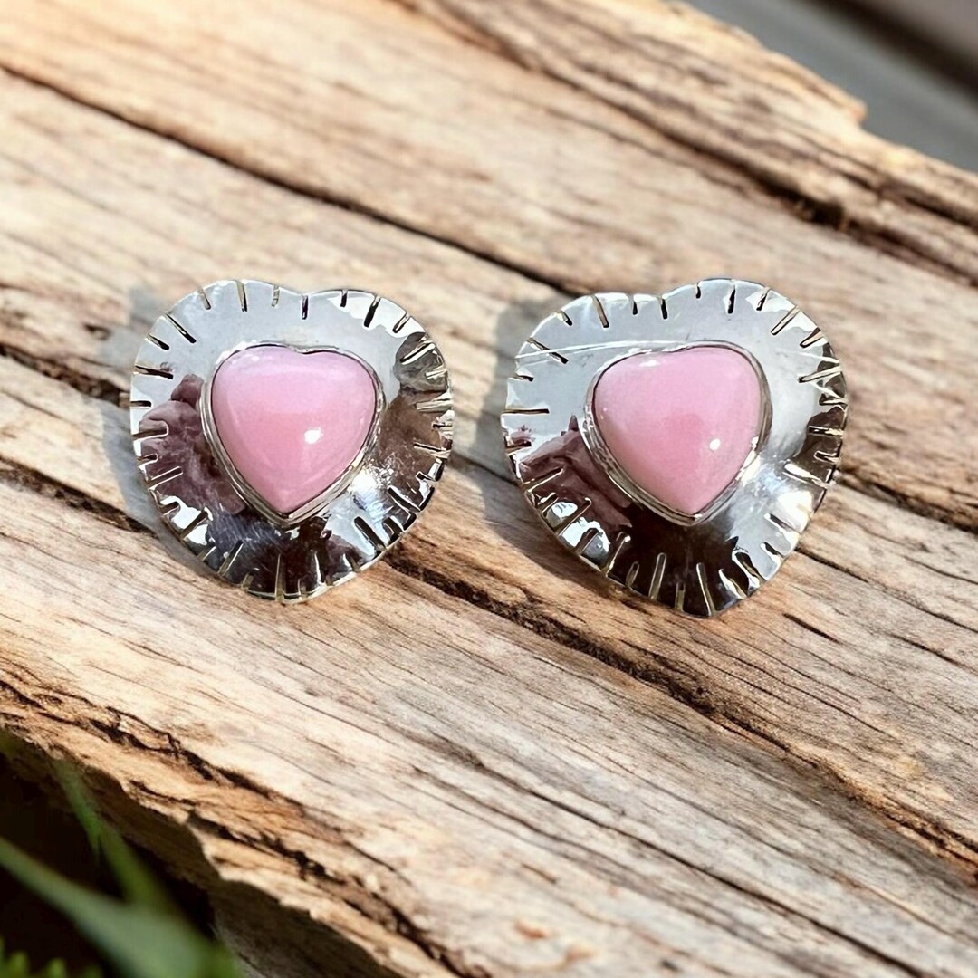 Western Pink Conch Earrings: Sterling Silver Heart Jewelry (D8) - Etsy